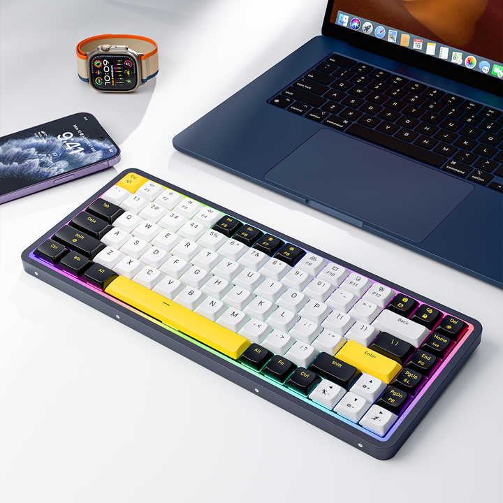 75% Bluetooth Tri-Mode 84 Keys Ultra-Thin Gaming Keyboard RGB Aluminum ...