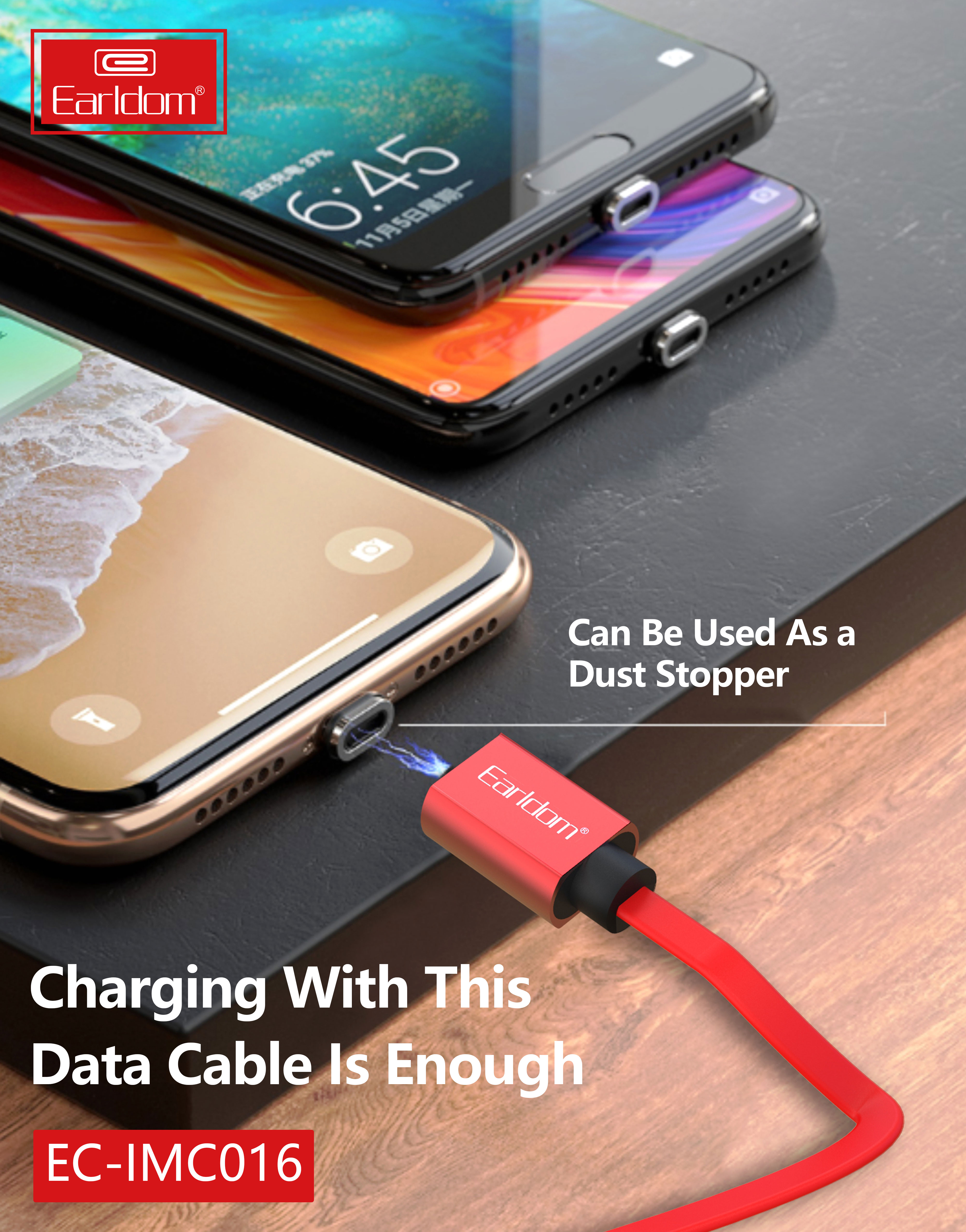 Earldom 3 in 1 Magnetic Restrable USB Cable 3A Micro-USB / Lightning / Type-C - EC-iMC016 ...