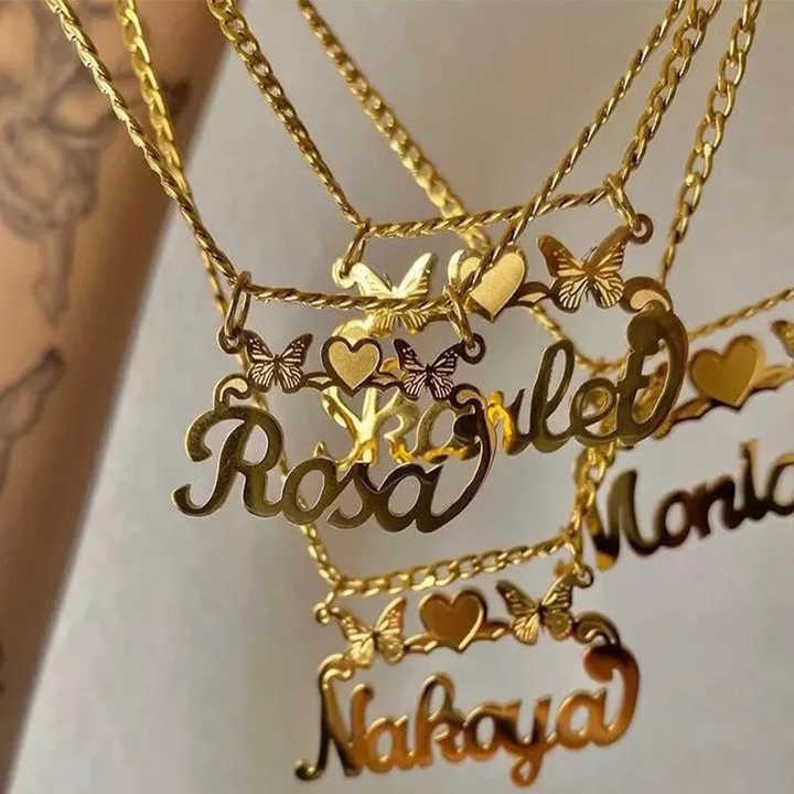 Custom Butterfly Cartoon Character Name Necklace Women Nameplate ...