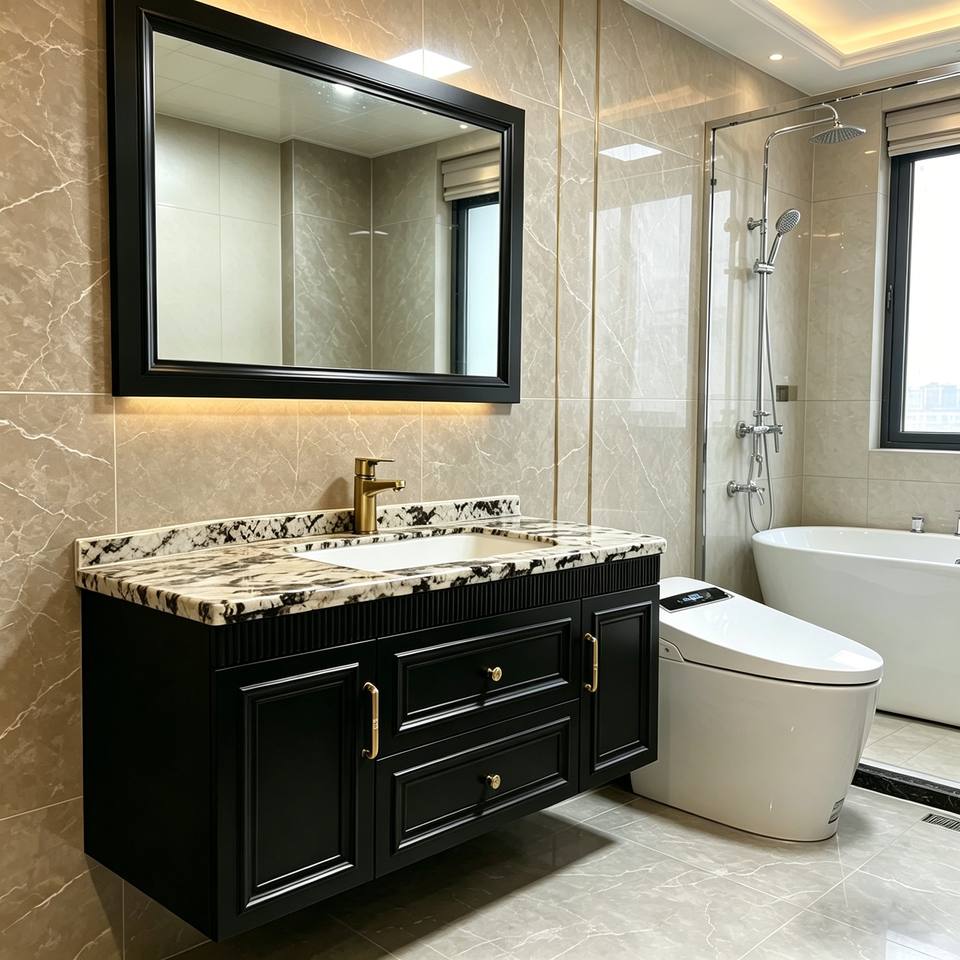 Luxury Modern Wall-mounted Solid Wood Bathroom Vanity with Storage ...