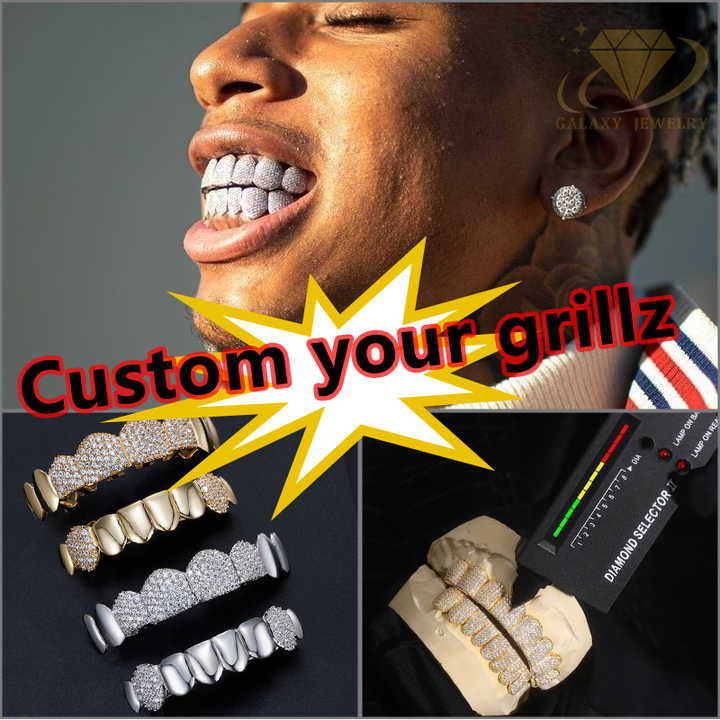 925 Silver Rose Gold Plated Custom Diamond Grills Teeth Grillz