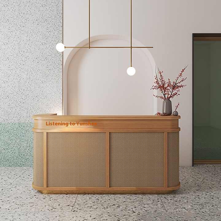 Wabi-sabi Style Rattan Reception Desk for Commercial Use