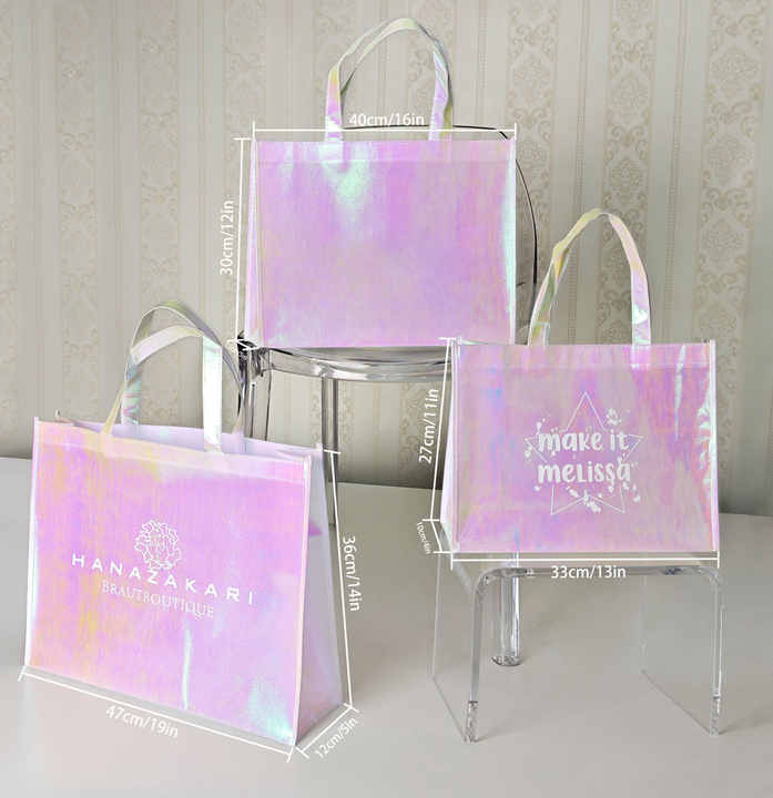 Custom Printed Luxury Metallic Foil Laminated Non Woven Gift Tote Pink ...