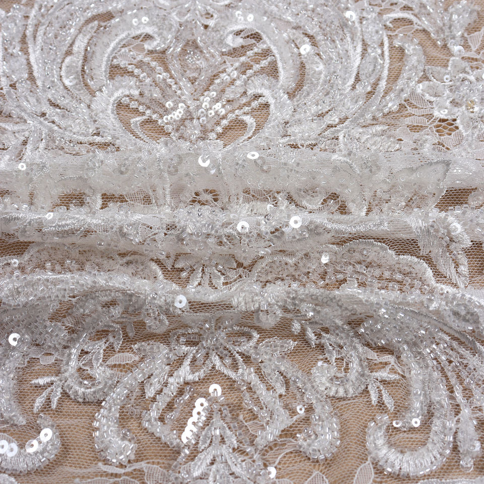 Luxury Embroidery Lace Fabric with Rhinestones Floral Pattern Handmade ...