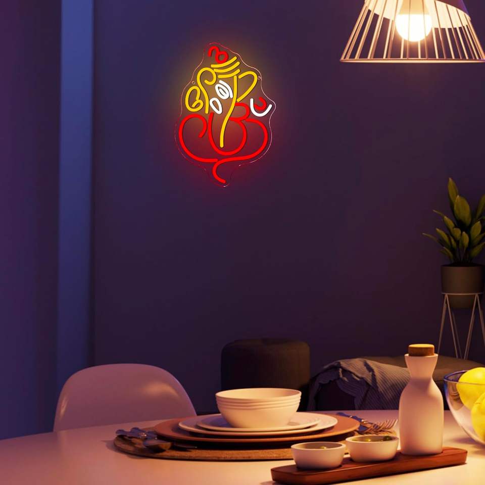 Neon Sign, Diwali Lord Ganesha Neon Light USB Powered Hindu Religious ...