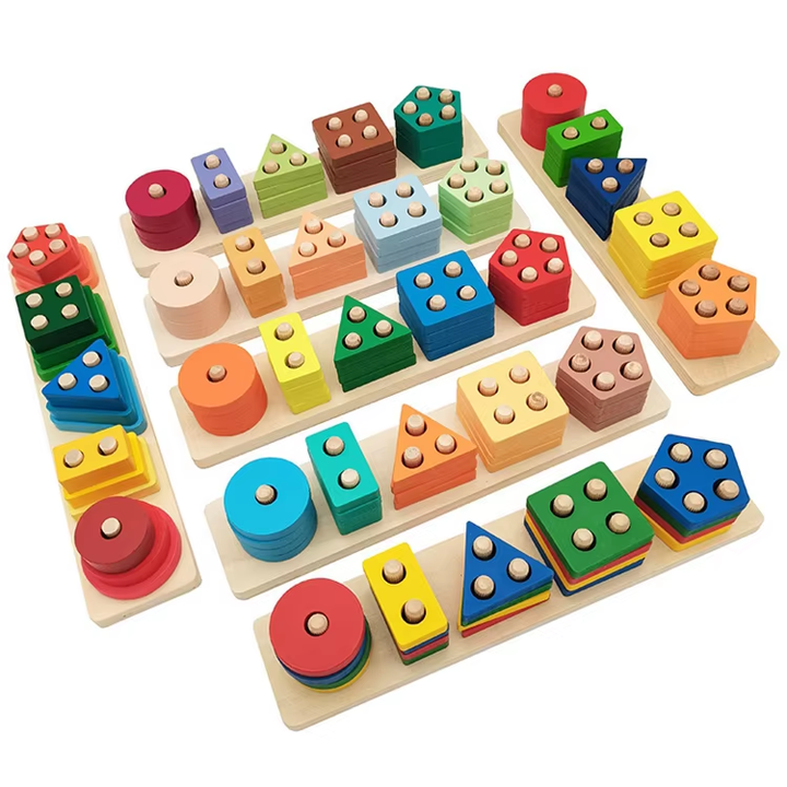 Customized Wooden Children 3D Shape Geometry Column Sets
