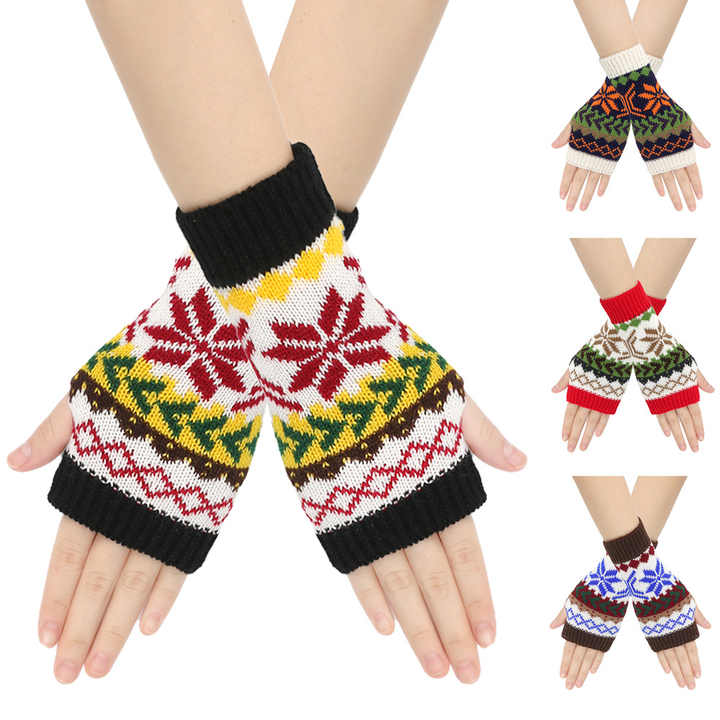 Christmas Day Snowflake Gloves Winter Bare Finger Gloves Colored ...