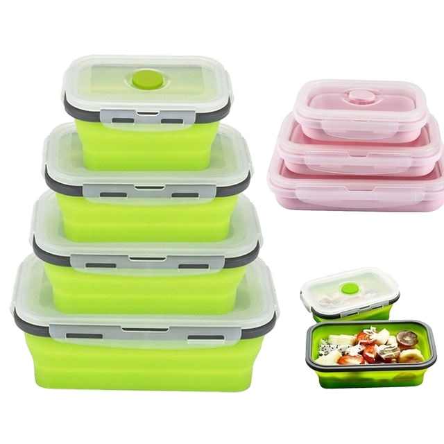 4 pieces /set Storage container Folding Silicone Food Lunch Box ...