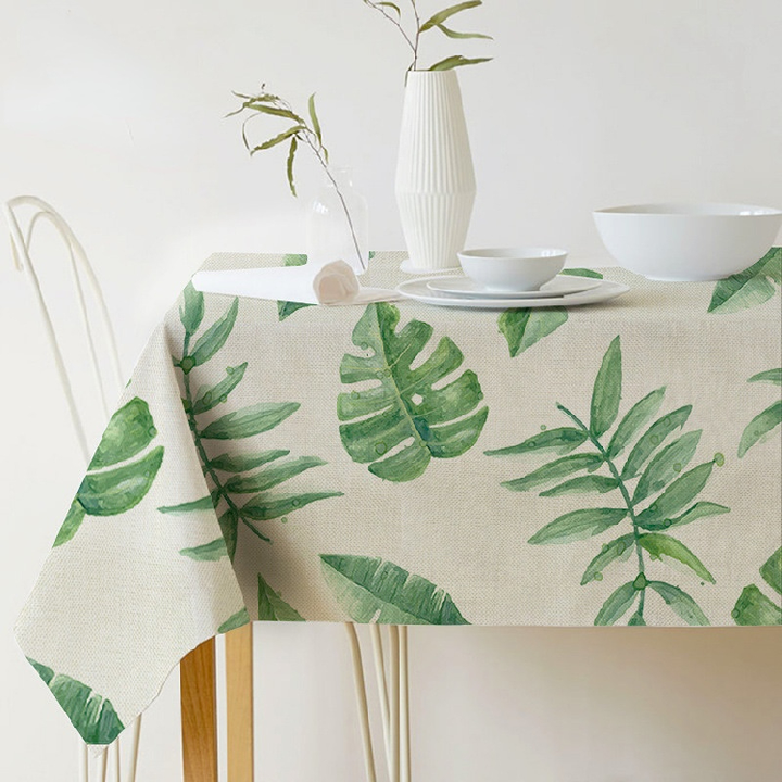 Factory Supply Nordic Style Tablecloths Green Plant Leaves Linen ...