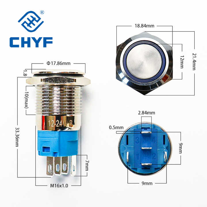 CHYF 16mm IP65 Waterproof Momentary Metal Push Button Switch Ring LED ...