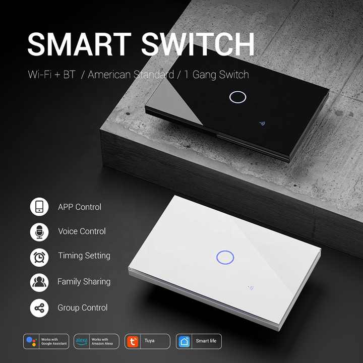Us Standard Smart Light Switch With Wifi Control & Touch - No Neutral ...