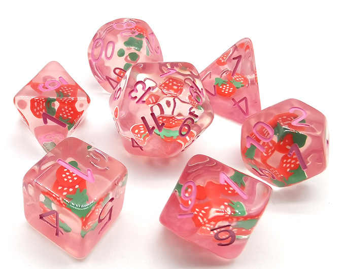 Custom Cute Pink Strawberry Inside Resin Polyhedral DND RPG Polyhedral ...