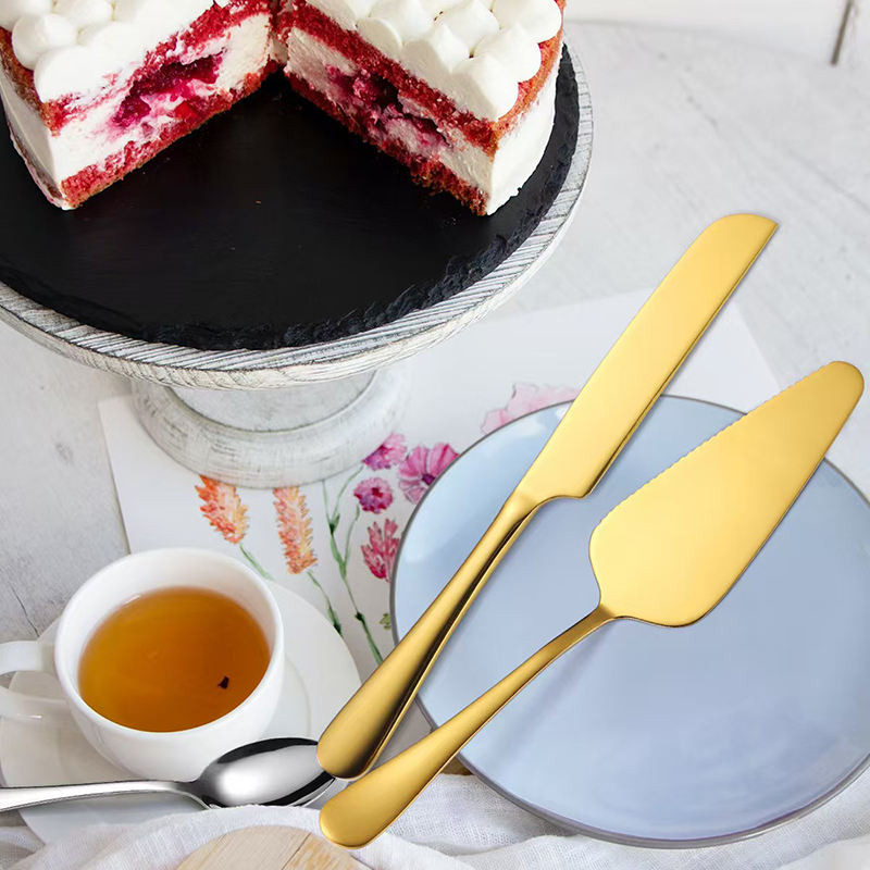 New Wedding Cake Knife Set Stainless Steel Gold Cake Knife and Server ...