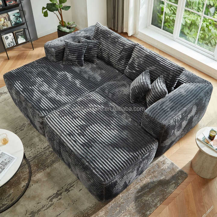 80" Modular Couch with Chaise Ottoman Sleeper Boneless Sofa Compression ...