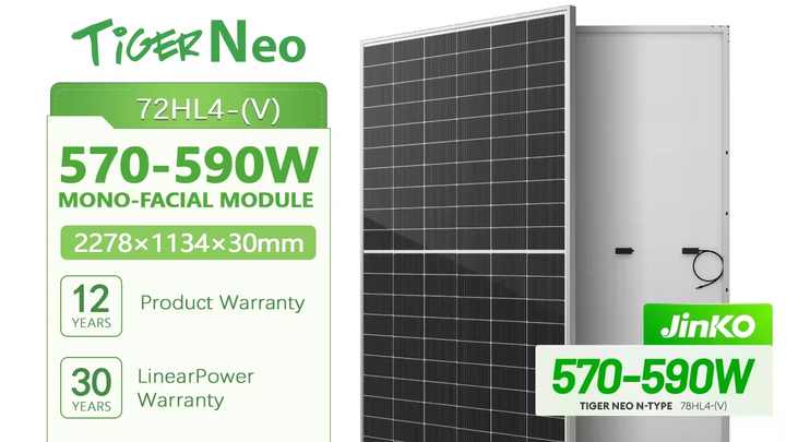 Wholesale Jinko Tiger Neo Solar Modules 580W 585W 590W N-Type Monocrystalline for Commercial ...