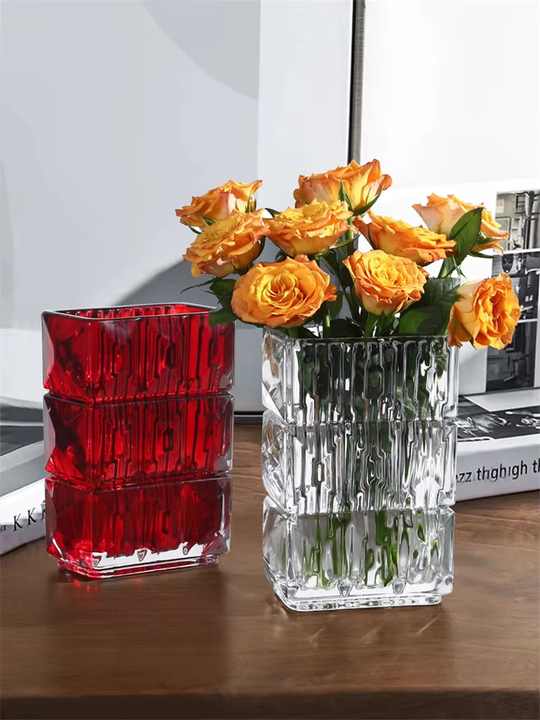 Louxor Rectangular Vase Red Transparent Bacarat Flower Bottle European Home Outdoor Terrarium ...