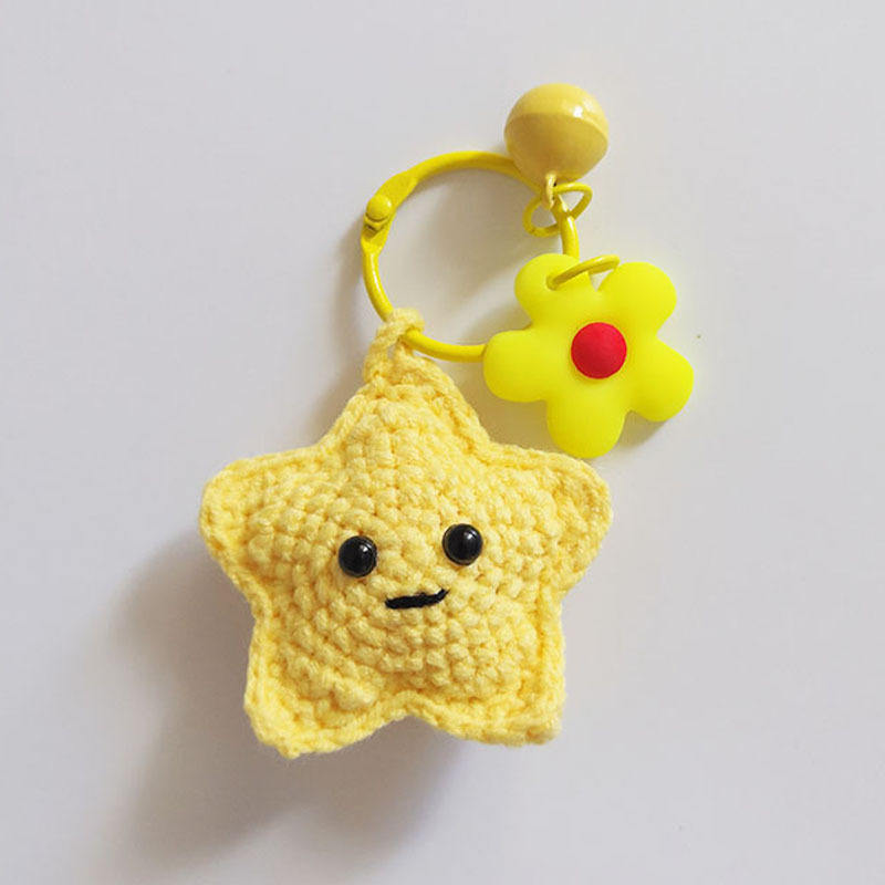 Mini Crocheted Plush Keychain Sun Moon Doll Knitted Pendant