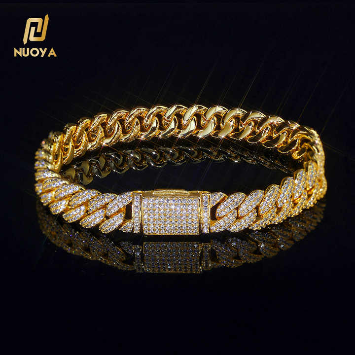 10mm Cuban Link Chain Two-tone Bracelet Hip Hop Jewelry 18K Gold Plated ...