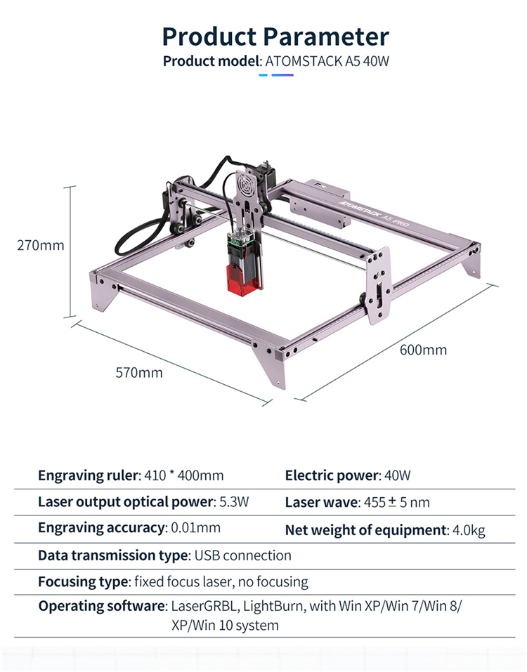 Atomstack A5 Pro + 40 Wát 410*400 Mét Gỗ Acrylic Kim Loại Xách Tay Mini ...