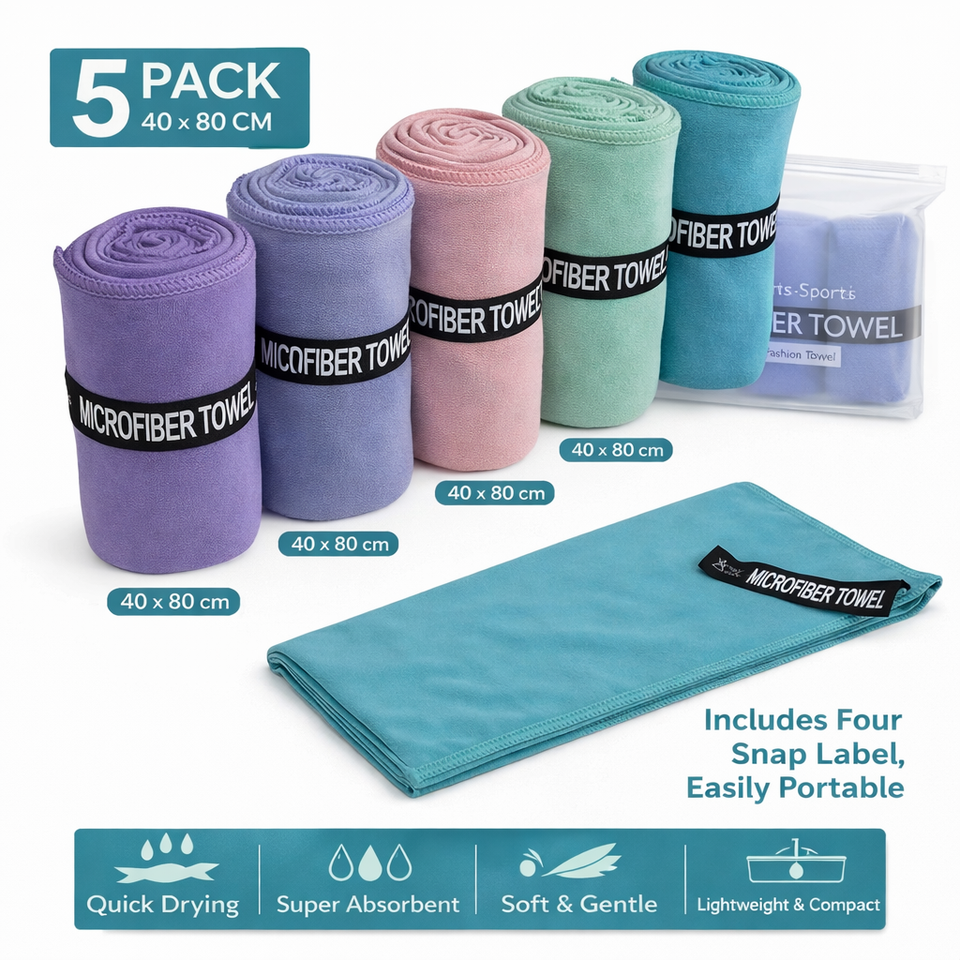 Microfiber Training Towel Set of 5, Strong Stitching Durable Towels ...