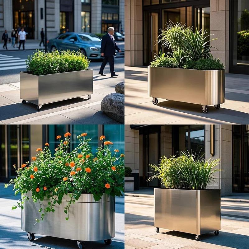 Customizable Stainless Steel Flower Box Tree Planter Movable Outdoor ...