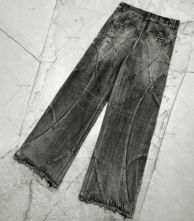 Custom Y2K Destroyed Stitching Jeans - Men's Black Washed