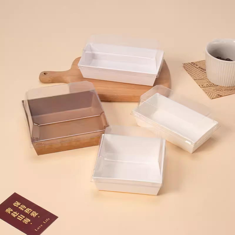 Takeaway Food Grade Recyclable Kraft Paper Sandwich Container Tray Rectangular with Handle and ...