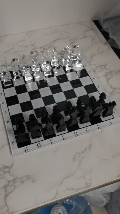 Clear Acrylic Chess Set Board With Chessboard and Chess Checkers Pieces ...