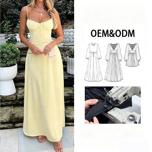 Spring New Arrival Spaghetti Strap A-Line Dress High-Waisted Sleeveless ...