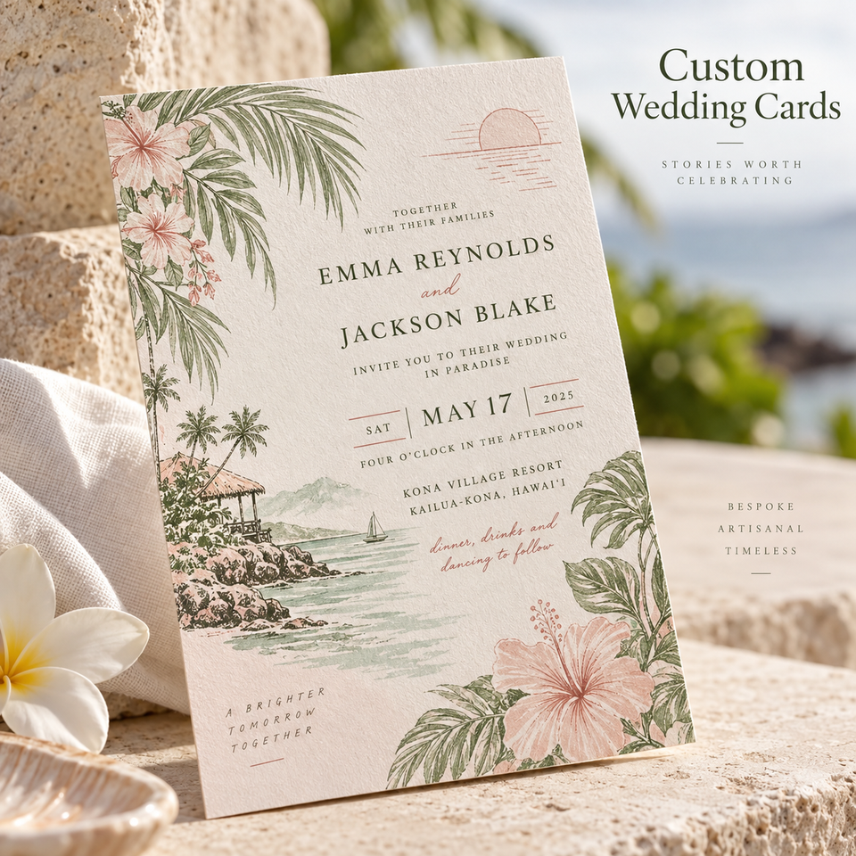 Custom Wedding Invitation Cards Art Paper Tropical Floral Design ...