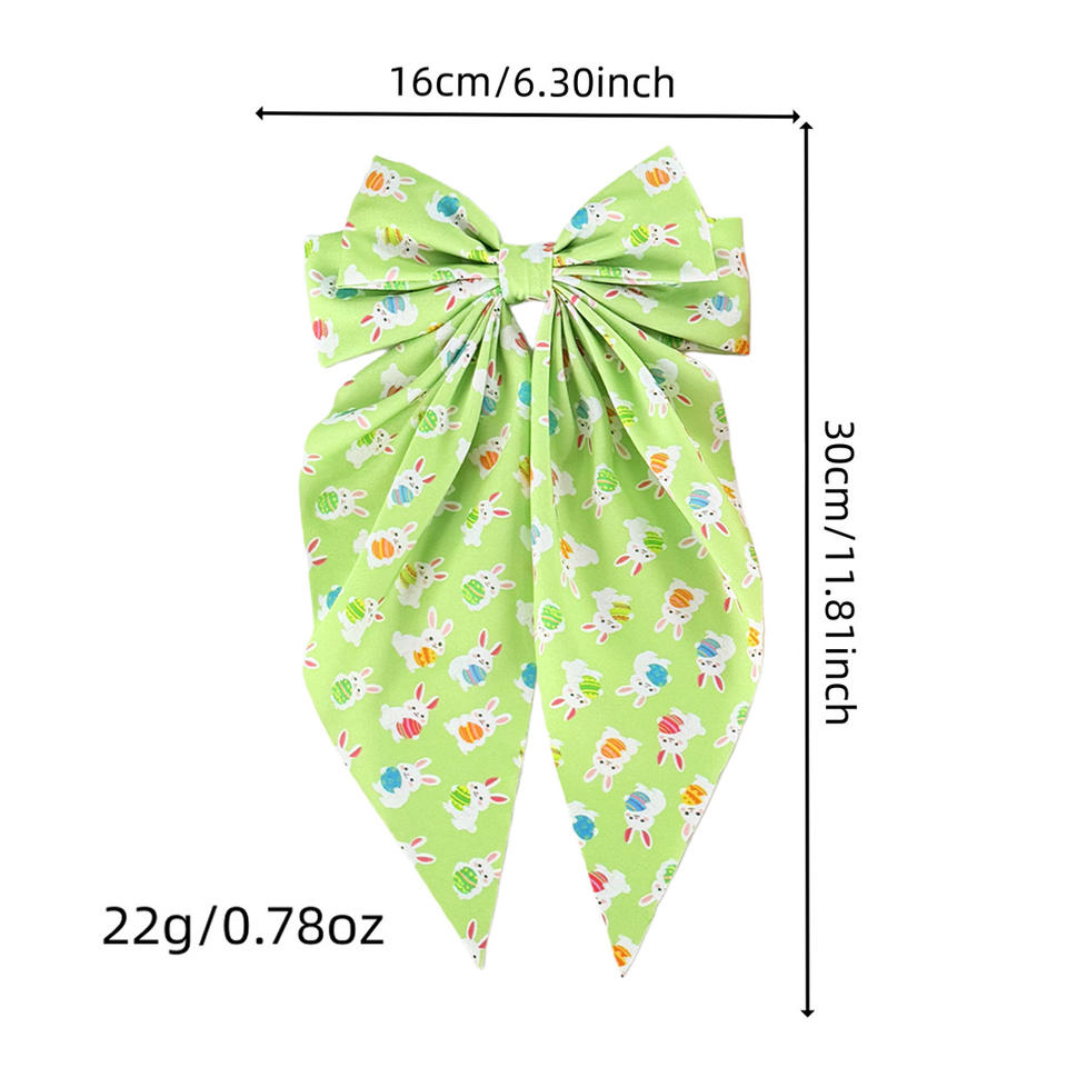 New Easter bow hairpin, cartoon rabbit print, long ribbon spring clip ...