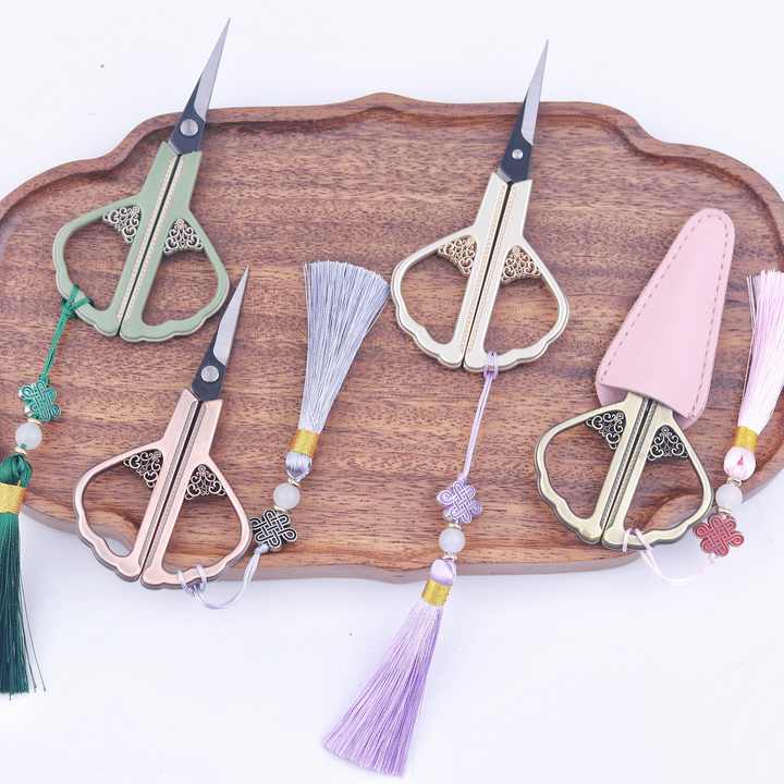 NEW Small Tassel Embroidery Scissors with Protector Tiny Sewing Cross ...