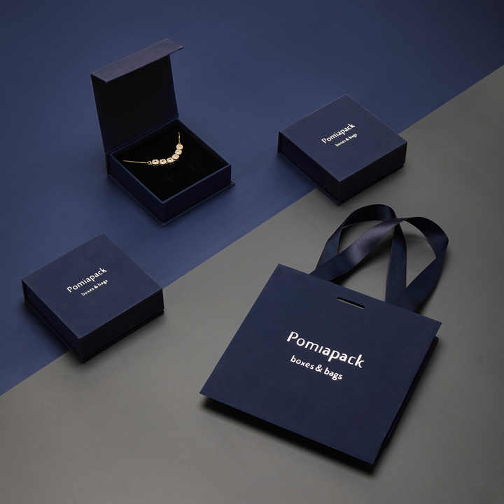 Wholesale Navy Blue Magnet Jewelry Packing Box with Custom Logo