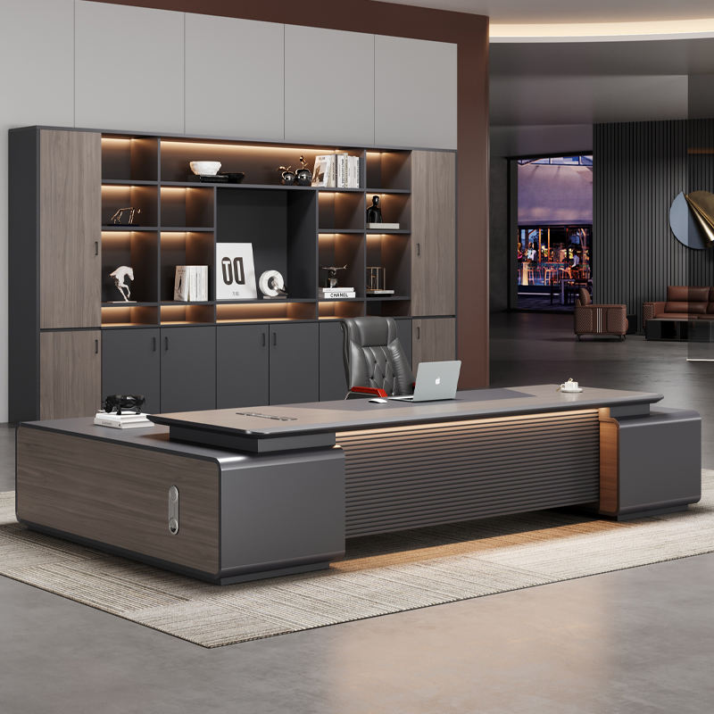 Luxury Modern L-Shaped Executive Office Desk Set Boss Wooden ...