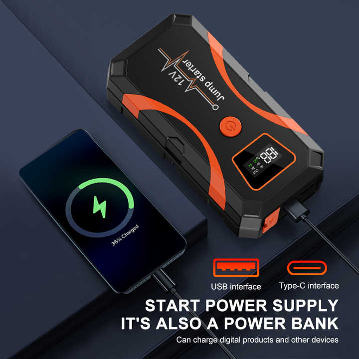 Portable 12V Car Battery Jump Starter - Multifunction Power Bank