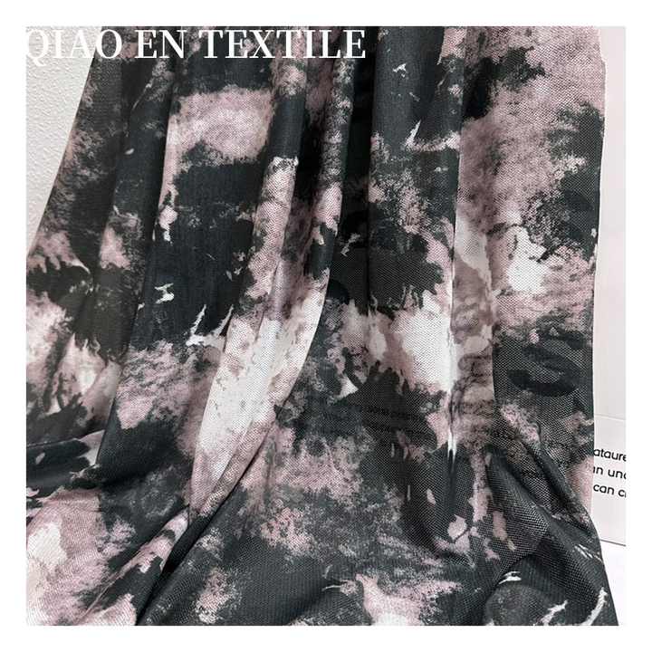 Chinese Style Soft Ink Wash Flocking Mesh Stretch Spandex Fabric ...