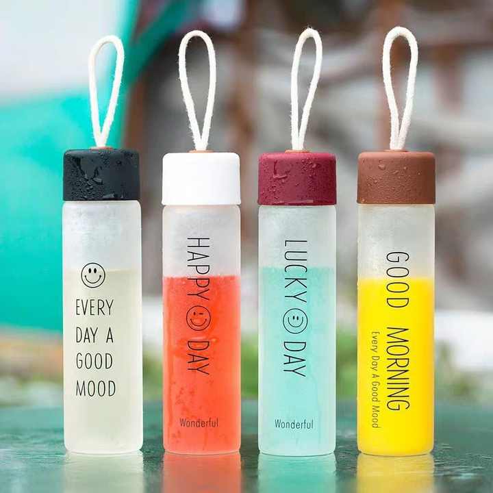 Portable Smile Face Frosted Glass Water Bottle – Colorful Modern ...