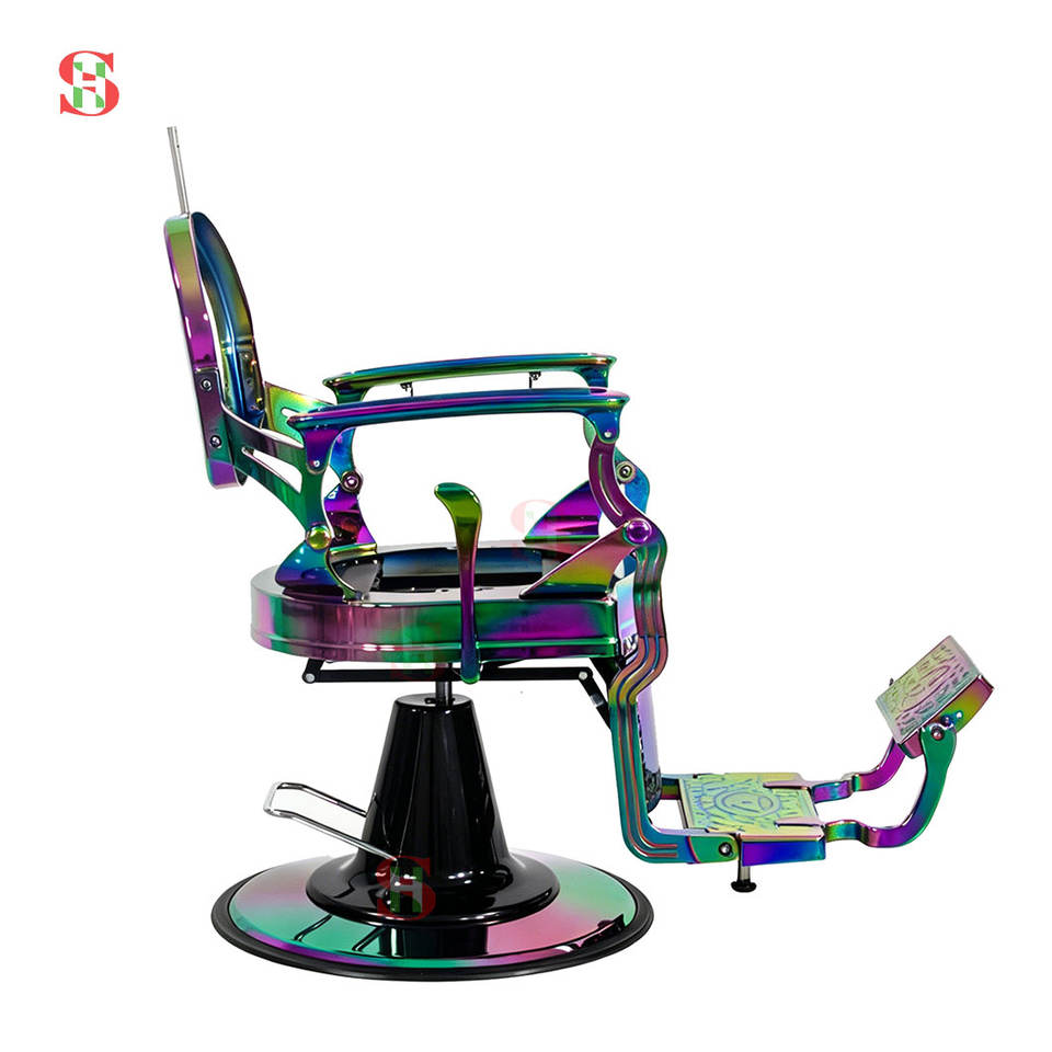 Luxury Iridescent Rainbow Chrome Vintage Barber Chair Frame Hydraulic ...