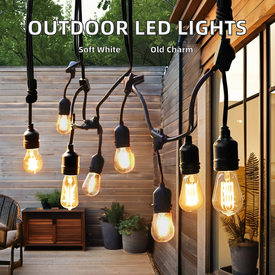 220V PVC Outdoor LED Filament Bulb String Lights CE Certified S14 E26 ...