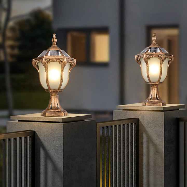 Outdoor Rustic Bronze Solar LED Column Caps Lamps IP65 Waterproof Deck ...