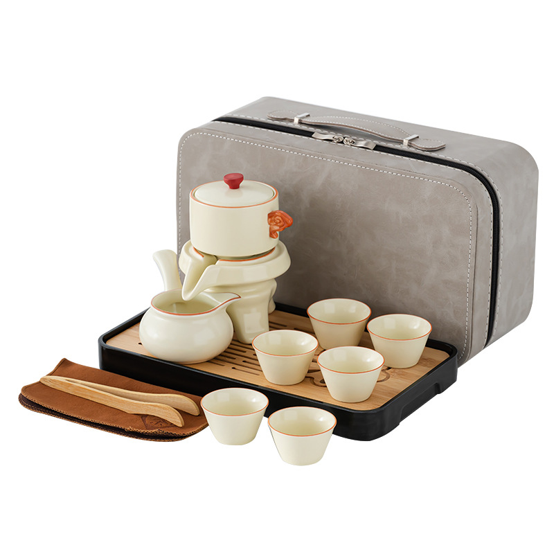 Proverb Pattern Chinese Kung Fu Tea Set Automatic Stone Mill Ceramic ...