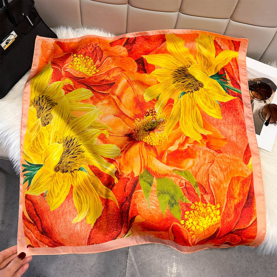 Oil Painting Texture Sunflower Printed Large Square Polyester Elegant ...