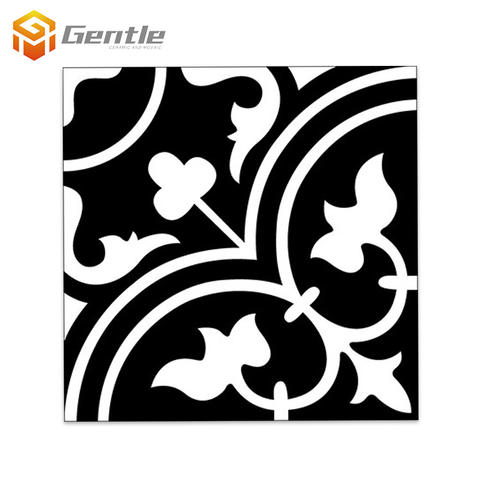Inside Floor Tile 200mmx200mm Black Mix White Flower Pattern Corridor ...