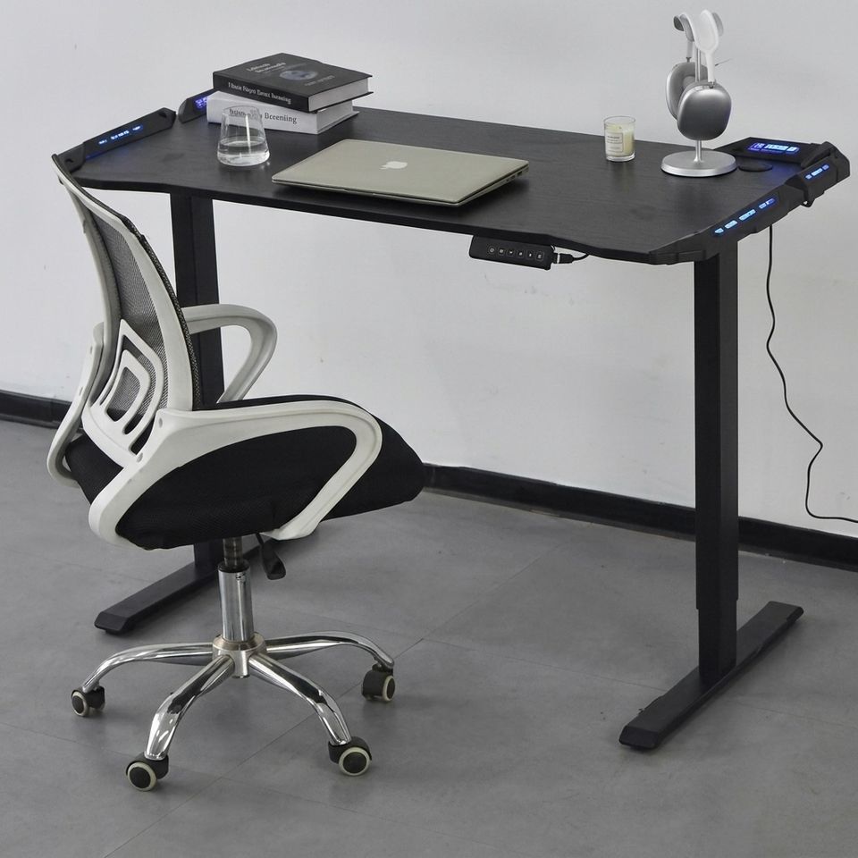Professional RGB LED Gaming Desk Motorized Sit Stand Computer Desk for ...