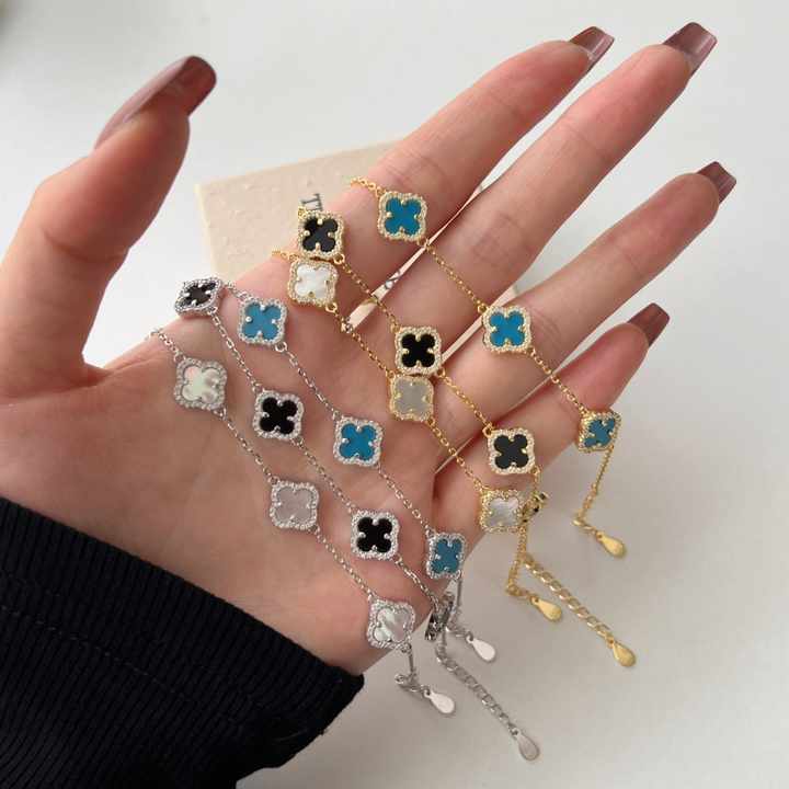 High Quality Four Leaf Clover 925 Sterling Silver Charm Bracelet