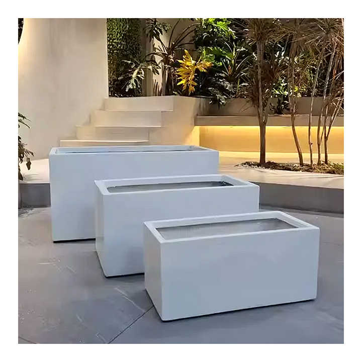 Large Rectangular Outdoor Garden Pots Big Fiberglass Planter Box Metal ...
