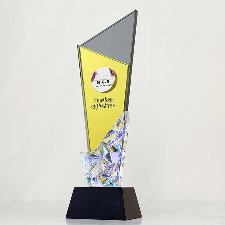 Blue Gold Crystal Rainbow Mirror Trophy Award With Oem