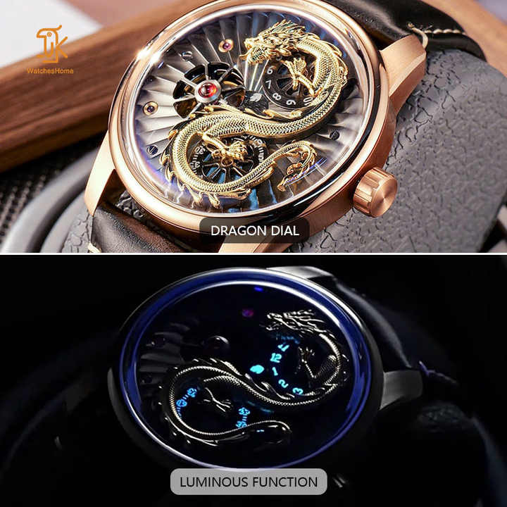 Stainless Steel Custom Made Hand Watch Dragon 3D Golden Green Design ...