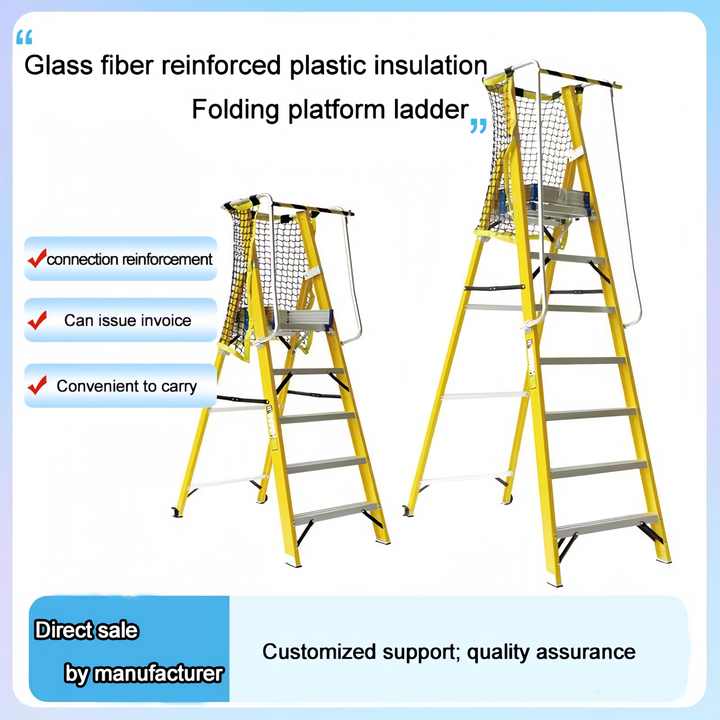 Electrical FRP insulated platform ladder with handrail herringbone ...