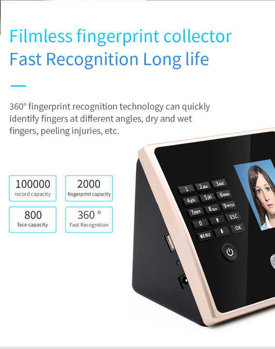Face Recognition Fingerprint Scanner Clock In/Out Employee Attendance ...